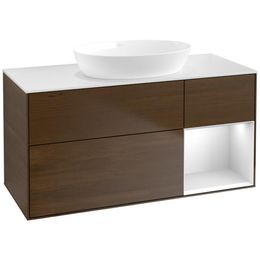 Villeroy & Boch Villeroy und Boch Finion Waschtischunterschrank FA71MTGN 120cm, Abdeckplatte white matt, Regale White matt lacquer, Walnut veneer
