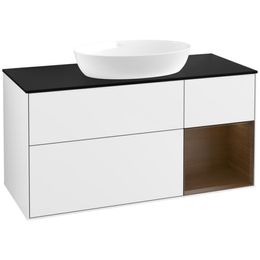 Villeroy & Boch Villeroy und Boch Finion Waschtischunterschrank FA72GNGF 120cm, Abdeckplatte black matt, Regale Walnut Veneer, Glossy white lacquer