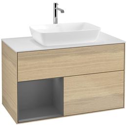 Villeroy & Boch Villeroy und Boch Finion Waschtischunterschrank F771GKPC 100cm, Abdeckplatte white matt, Regale Anthracite matt lacquer, Oak Veneer