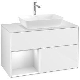 Villeroy & Boch Villeroy und Boch Finion Waschtischunterschrank F771MTGF 100cm, Abdeckplatte white matt, Regale White matt lacquer, Glossy white lacquer