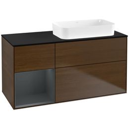 Villeroy & Boch Villeroy und Boch Finion Waschtischunterschrank F682HGGN 120x60,3x50,1cm, Regal links Midnight Blue Matt Lacquer, Walnut veneer