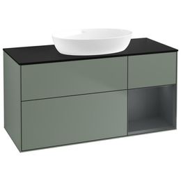 Villeroy & Boch Villeroy und Boch Finion Waschtischunterschrank FA72HGGM 120cm, Abdeckplatte black matt, Regale Midnight matt lacquer, Olive Matt Lacquer