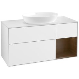 Villeroy & Boch Villeroy und Boch Finion Waschtischunterschrank FA71GNGF 120cm, Abdeckplatte white matt, Regale Walnut Veneer, Glossy white lacquer