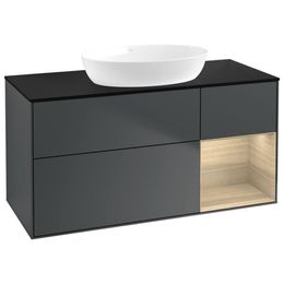 Villeroy & Boch Villeroy und Boch Finion Waschtischunterschrank FA72PCHG 120cm, Abdeckplatte black matt, Regale Oak Veneer, Midnight Blue Matt Lacquer