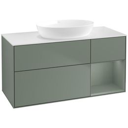 Villeroy & Boch Villeroy und Boch Finion Waschtischunterschrank FA71GMGM 120cm, Abdeckplatte white matt, Regale Olive matt lacquer, Olive Matt Lacquer