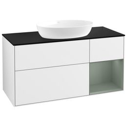 Villeroy & Boch Villeroy und Boch Finion Waschtischunterschrank GA72GMGF 120cm, Abdeckplatte black matt, Emotion, Regale Olive matt lacquer, Glossy white lacquer