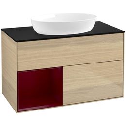 Villeroy & Boch Villeroy und Boch Finion Waschtischunterschrank FA12HBPC 100cm, Abdeckplatte black matt, Regale Peony matt lacquer, Oak Veneer