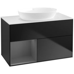 Villeroy & Boch Villeroy und Boch Finion Waschtischunterschrank FA11GKPD 100cm, Abdeckplatte white matt, Regale Anthracite matt lacquer, Black matt lacquer