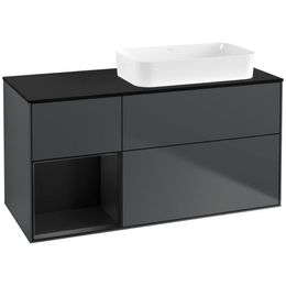 Villeroy & Boch Villeroy und Boch Finion Waschtischunterschrank F682PDHG 120x60,3x50,1cm, Regal links Black matt lacquer, Midnight Blue Matt Lacquer