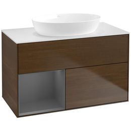 Villeroy & Boch Villeroy und Boch Finion Waschtischunterschrank FA11GKGN 100cm, Abdeckplatte white matt, Regale Anthracite matt lacquer, Walnut veneer