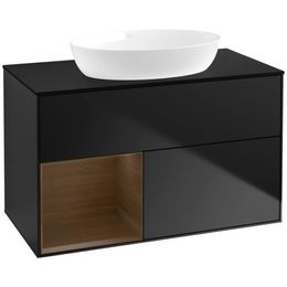 Villeroy & Boch Villeroy und Boch Finion Waschtischunterschrank FA12GNPD 100cm, Abdeckplatte black matt, Regale Walnut Veneer, Black matt lacquer