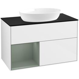 Villeroy & Boch Villeroy und Boch Finion Waschtischunterschrank FA12GMGF 100cm, Abdeckplatte black matt, Regale Olive matt lacquer, Glossy white lacquer