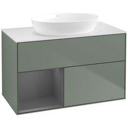 Villeroy & Boch Villeroy und Boch Finion Waschtischunterschrank FA11GKGM 100cm, Abdeckplatte white matt, Regale Anthracite matt lacquer, Olive Matt Lacquer