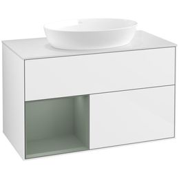 Villeroy & Boch Villeroy und Boch Finion Waschtischunterschrank FA11GMGF 100cm, Abdeckplatte white matt, Regale Olive matt lacquer, Glossy white lacquer