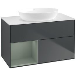 Villeroy & Boch Villeroy und Boch Finion Waschtischunterschrank FA11GMHG 100cm, Abdeckplatte white matt, Regale Olive matt lacquer, Midnight Blue Matt Lacquer