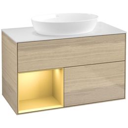Villeroy & Boch Villeroy und Boch Finion Waschtischunterschrank FA11HFPC 100cm, Abdeckplatte white matt, Regale Gold matt lacquer, Oak Veneer