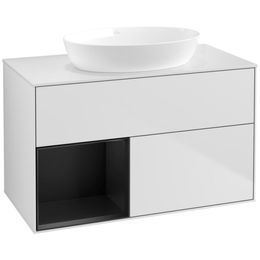 Villeroy & Boch Villeroy und Boch Finion Waschtischunterschrank FA11PDMT 100cm, Abdeckplatte white matt, Regale Black matt lacquer, White matt lacquer