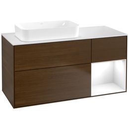 Villeroy & Boch Villeroy und Boch Finion Waschtischunterschrank F691GFGN 120x60,3x50,1cm, Regal rechts Glossy white lacquer, Walnut veneer
