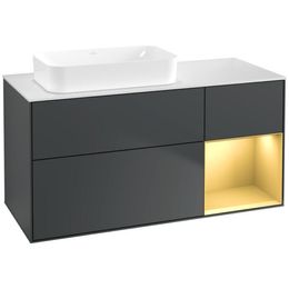 Villeroy & Boch Villeroy und Boch Finion Waschtischunterschrank F691HFHG 120x60,3x50,1cm, Regal rechts Gold matt, Midnight Blue Matt Lacquer