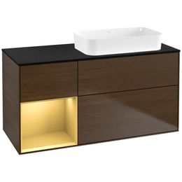 Villeroy & Boch Villeroy und Boch Finion Waschtischunterschrank G682HFGN 120x60,3x50,1cm, Regal links Gold matt, Walnut veneer