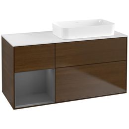 Villeroy & Boch Villeroy und Boch Finion Waschtischunterschrank G681GKGN 120x60,3x50,1cm, Regal links Anthracite matt, Walnut veneer