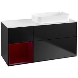 Villeroy & Boch Villeroy und Boch Finion Waschtischunterschrank G681HBPD 120x60,3x50,1cm, Regal links Peony, Black matt lacquer
