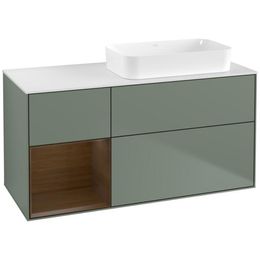Villeroy & Boch Villeroy und Boch Finion Waschtischunterschrank G681GNGM 120x60,3x50,1cm, Regal links Walnut veneer, Olive Matt Lacquer