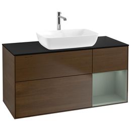 Villeroy & Boch Villeroy und Boch Finion Waschtischunterschrank G832GMGN 120cm, Abdeckplatte black matt, Emotion, Regale Olive matt lacquer, Walnut veneer