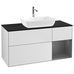 Villeroy & Boch Villeroy und Boch Finion Waschtischunterschrank G832GKMT 120cm, Abdeckplatte black matt, Emotion, Regale Anthracite matt lacquer, White matt lacquer
