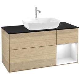 Villeroy & Boch Villeroy und Boch Finion Waschtischunterschrank G832GFPC 120cm, Abdeckplatte black matt, Emotion, Regale Glossy white lacquer, Oak Veneer