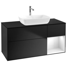 Villeroy & Boch Villeroy und Boch Finion Waschtischunterschrank G832GFPD 120cm, Abdeckplatte black matt, Emotion, Regale Glossy white lacquer, Black matt lacquer