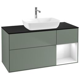 Villeroy & Boch Villeroy und Boch Finion Waschtischunterschrank G832GFGM 120cm, Abdeckplatte black matt, Emotion, Regale Glossy white lacquer, Olive Matt Lacquer