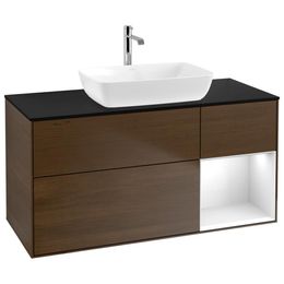 Villeroy & Boch Villeroy und Boch Finion Waschtischunterschrank G832GFGN 120cm, Abdeckplatte black matt, Emotion, Regale Glossy white lacquer, Walnut veneer
