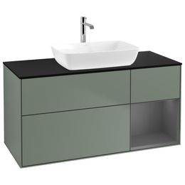 Villeroy & Boch Villeroy und Boch Finion Waschtischunterschrank G832GKGM 120cm, Abdeckplatte black matt, Emotion, Regale Anthracite matt lacquer, Olive Matt Lacquer