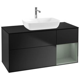 Villeroy & Boch Villeroy und Boch Finion Waschtischunterschrank G832GMPD 120cm, Abdeckplatte black matt, Emotion, Regale Olive matt lacquer, Black matt lacquer