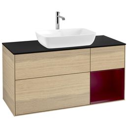 Villeroy & Boch Villeroy und Boch Finion Waschtischunterschrank G832HBPC 120cm, Abdeckplatte black matt, Emotion, Regale Peony matt lacquer, Oak Veneer