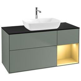 Villeroy & Boch Villeroy und Boch Finion Waschtischunterschrank G832HFGM 120cm, Abdeckplatte black matt, Emotion, Regale Gold matt lacquer, Olive Matt Lacquer