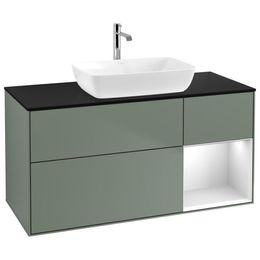 Villeroy & Boch Villeroy und Boch Finion Waschtischunterschrank G832MTGM 120cm, Abdeckplatte black matt, Emotion, Regale White matt lacquer, Olive Matt Lacquer