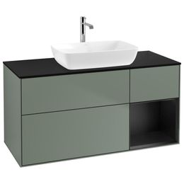 Villeroy & Boch Villeroy und Boch Finion Waschtischunterschrank G832PDGM 120cm, Abdeckplatte black matt, Emotion, Regale Black matt lacquer, Olive Matt Lacquer
