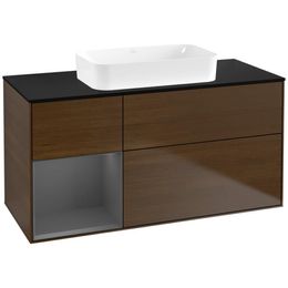 Villeroy & Boch Villeroy und Boch Finion Waschtischunterschrank G702GKGN 120x60,3x50,1cm, Regal rechts Anthracite matt, Walnut veneer