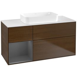 Villeroy & Boch Villeroy und Boch Finion Waschtischunterschrank F701GKGN 120x60,3x50,1cm, Regal links Anthracite matt, Walnut veneer