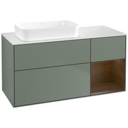Villeroy & Boch Villeroy und Boch Finion Waschtischunterschrank G691GNGM 120x60,3x50,1cm, Regal rechts Walnut veneer, Olive Matt Lacquer
