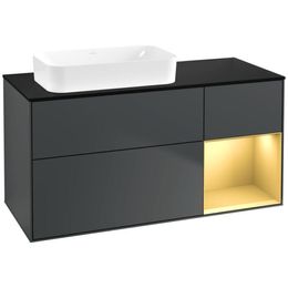 Villeroy & Boch Villeroy und Boch Finion Waschtischunterschrank F692HFHG 120x60,3x50,1cm, Regal rechts Gold matt, Midnight Blue Matt Lacquer