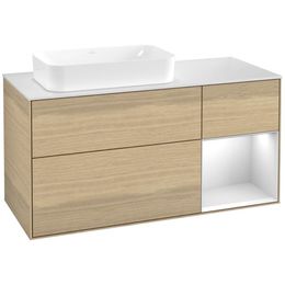 Villeroy & Boch Villeroy und Boch Finion Waschtischunterschrank G691MTPC 120x60,3x50,1cm, Regal rechts White matt lacquer, Oak Veneer