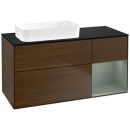 Villeroy & Boch Villeroy und Boch Finion Waschtischunterschrank F692GMGN 120x60,3x50,1cm, Regal rechts Olive Matt Lacquer, Walnut veneer