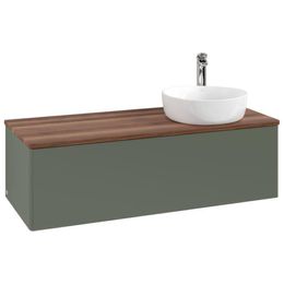 Villeroy & Boch Villeroy und Boch Antao Waschtisch-Unterschrank L34052HL mit Beleuchtung, 120x36x50cm, Hahnloch, Waschbeckenplattenfarbe warm walnut, leaf green matt lacquer