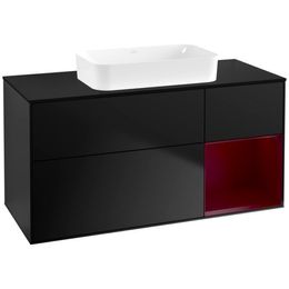 Villeroy & Boch Villeroy und Boch Finion Waschtischunterschrank F712HBPD 120x60,3x50,1cm, Regal rechts Peony, Black matt lacquer