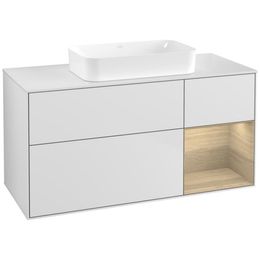 Villeroy & Boch Villeroy und Boch Finion Waschtischunterschrank F711PCMT 120x60,3x50,1cm, Regal rechts Oak Veneer, White matt lacquer