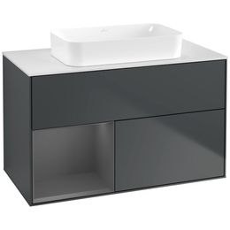 Villeroy & Boch Villeroy und Boch Finion Waschtischunterschrank F651GKHG 100x60,3x50,1cm, Regal links Anthracite matt, Midnight Blue Matt Lacquer