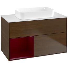 Villeroy & Boch Villeroy und Boch Finion Waschtischunterschrank F651HBGN 100x60,3x50,1cm, Regal links Peony, Walnut veneer